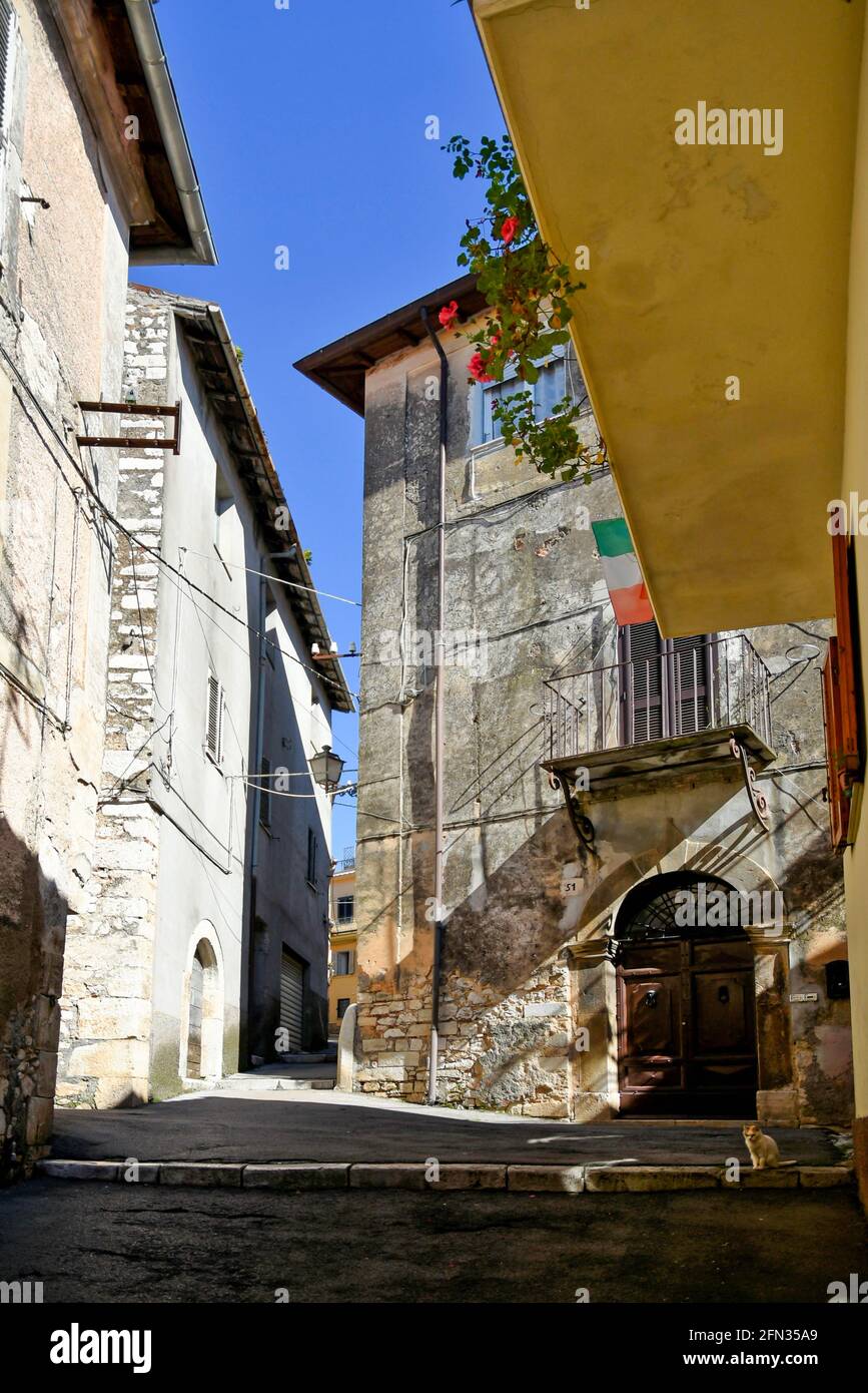 Sezze, Italy, 05/10 / 2021. A street between old medieval stone ...