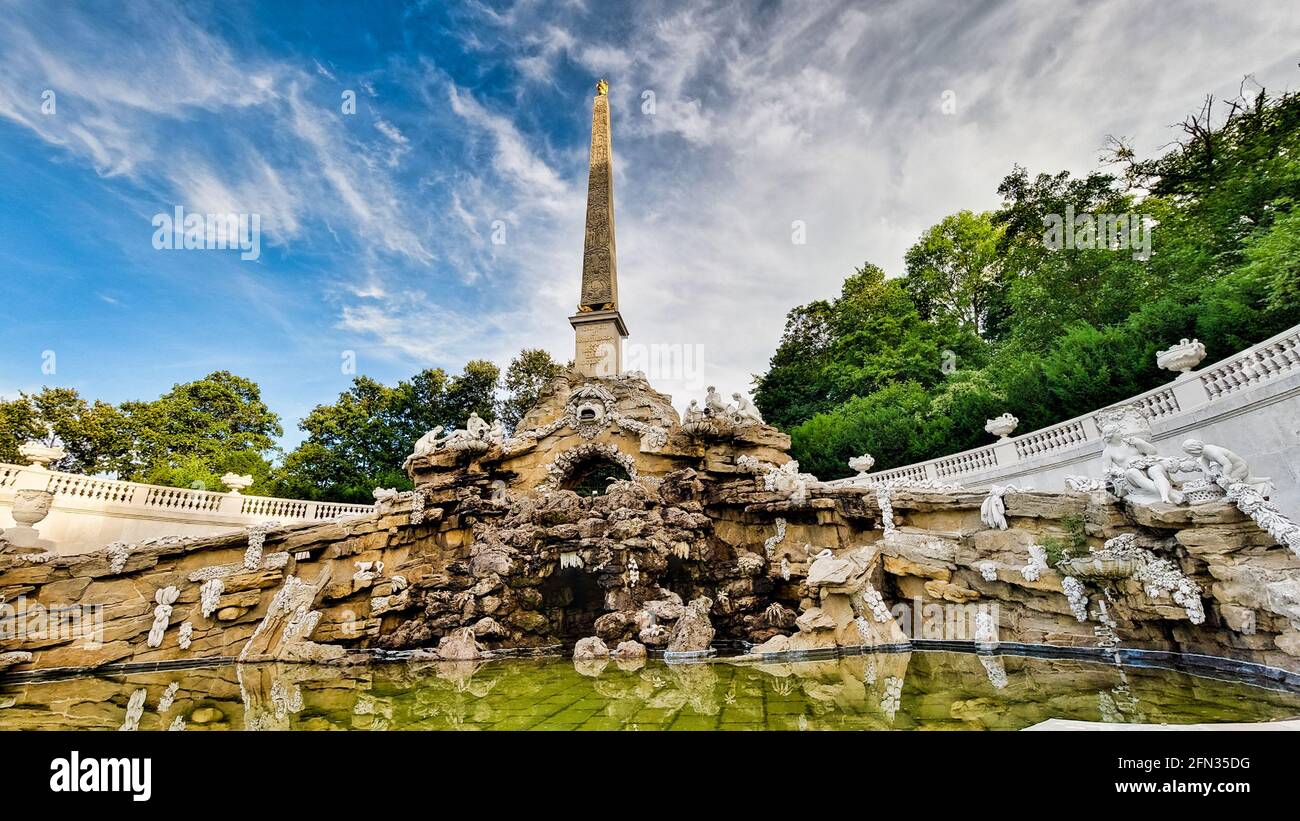 Old fountain in the park of Schonbrun palace in Vienna, Austria Stock ...