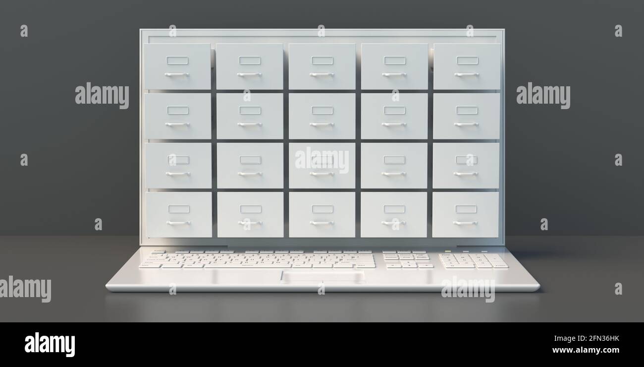 Filing archives cabinet on a white laptop screen, black color ...