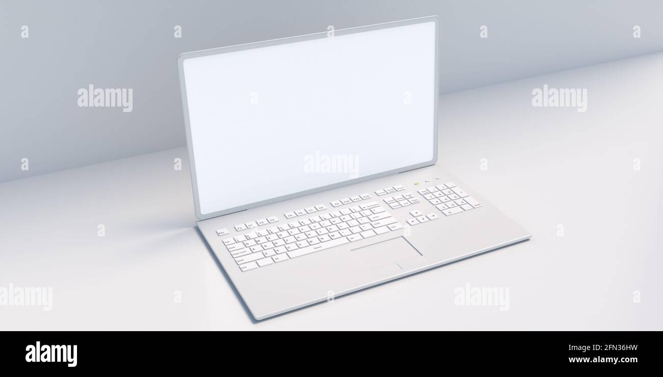Computer laptop open with blank screen isolated on white background ...