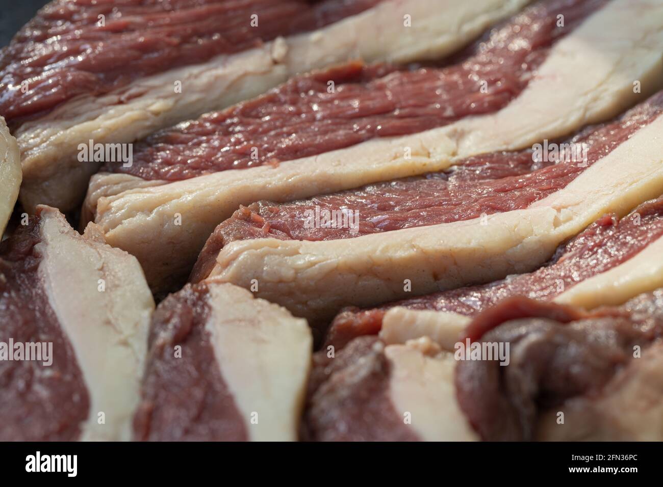 picanha sliced in pieces with coarse salt ready for barbecue Stock ...