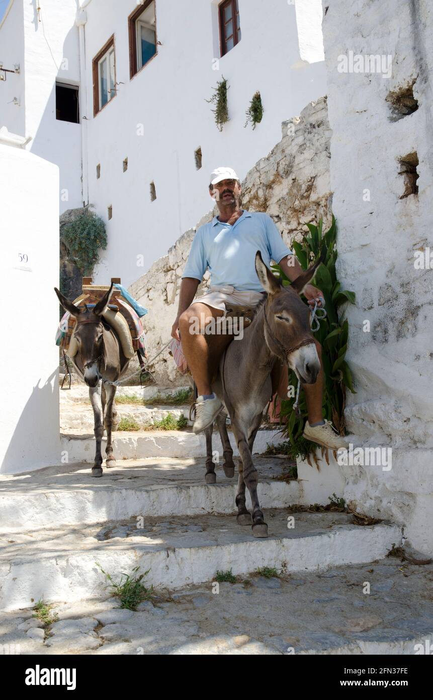 Donkey Ride Lindos Rhodes Stock Photo - Alamy
