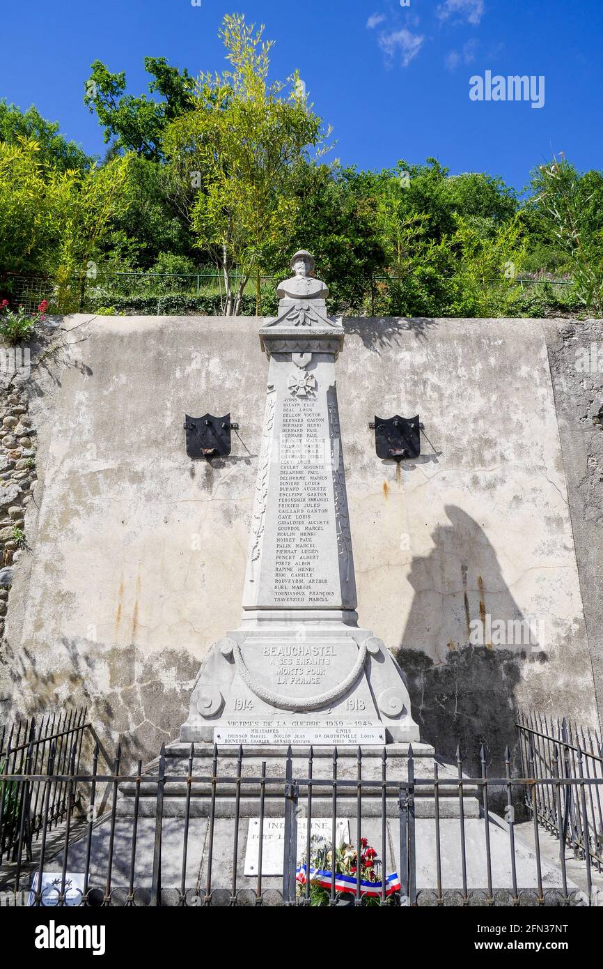Military memorial, Village view, Beauchastel, Ardèche, France Stock ...