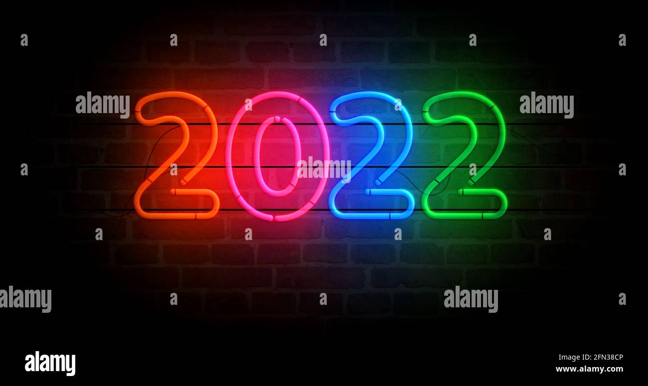 2022 year symbol neon symbol. Light color bulbs. Abstract concept 3d ...