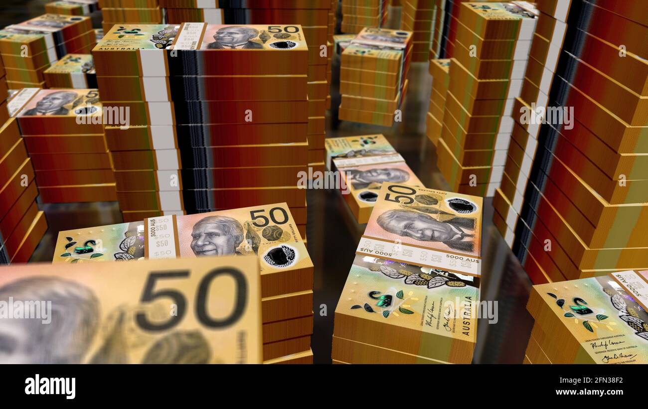 Australian Dollar money pack 3d illustration. AUD banknote bundle ...