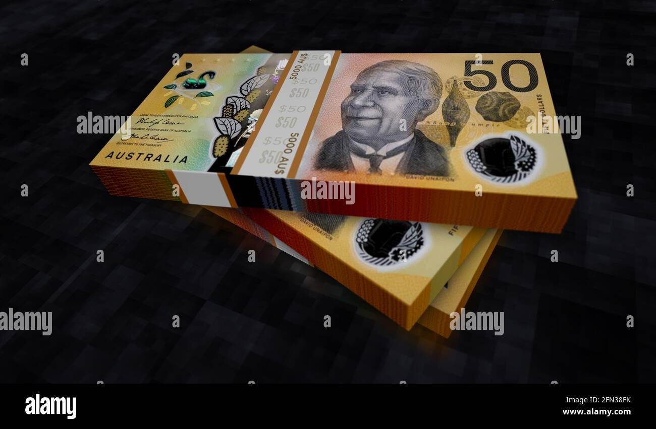 Australian Dollar money pack 3d illustration. AUD banknote bundle ...