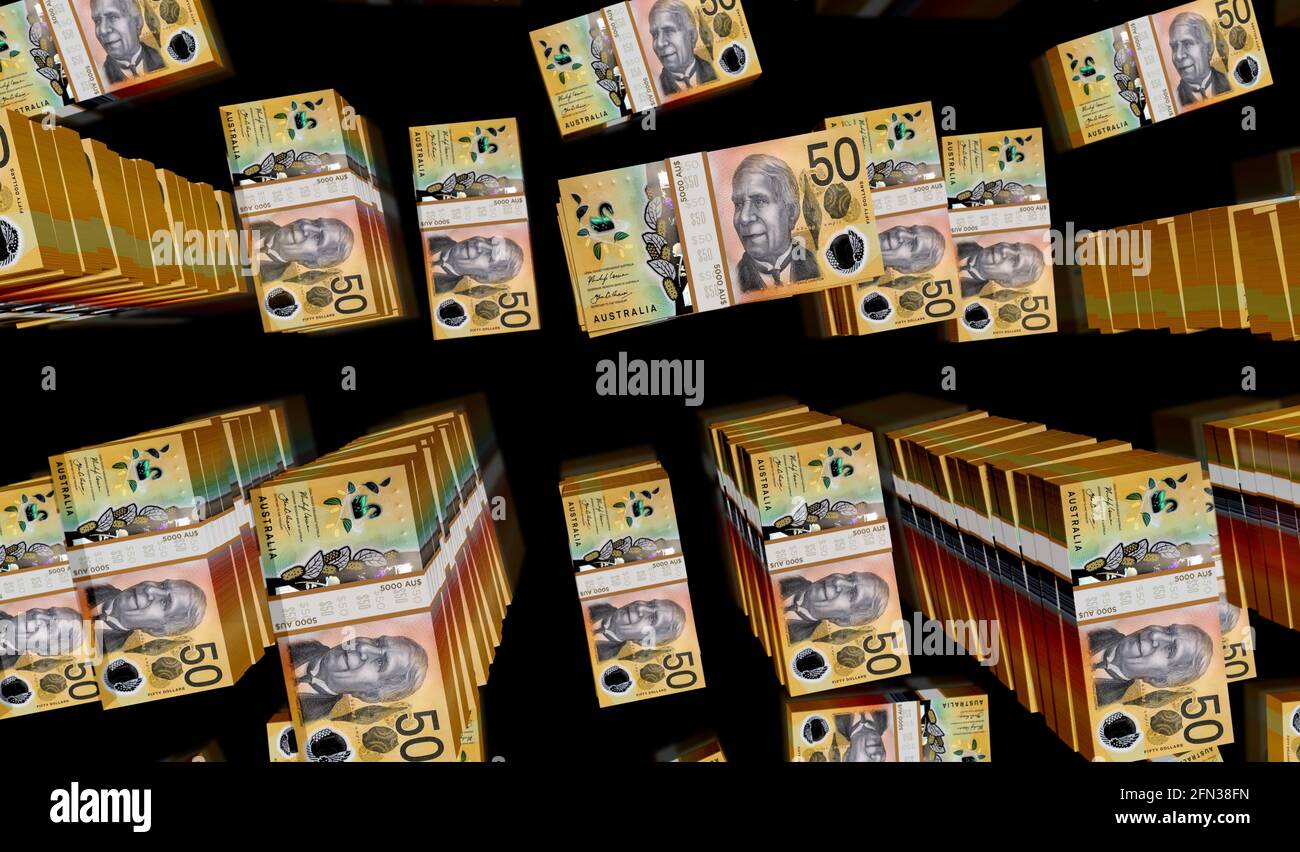 Australian Dollar money pack 3d illustration. AUD banknote bundle ...