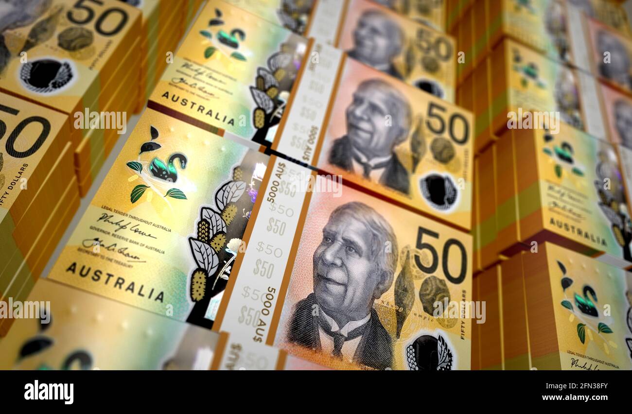 Australian Dollar money pack 3d illustration. AUD banknote bundle ...