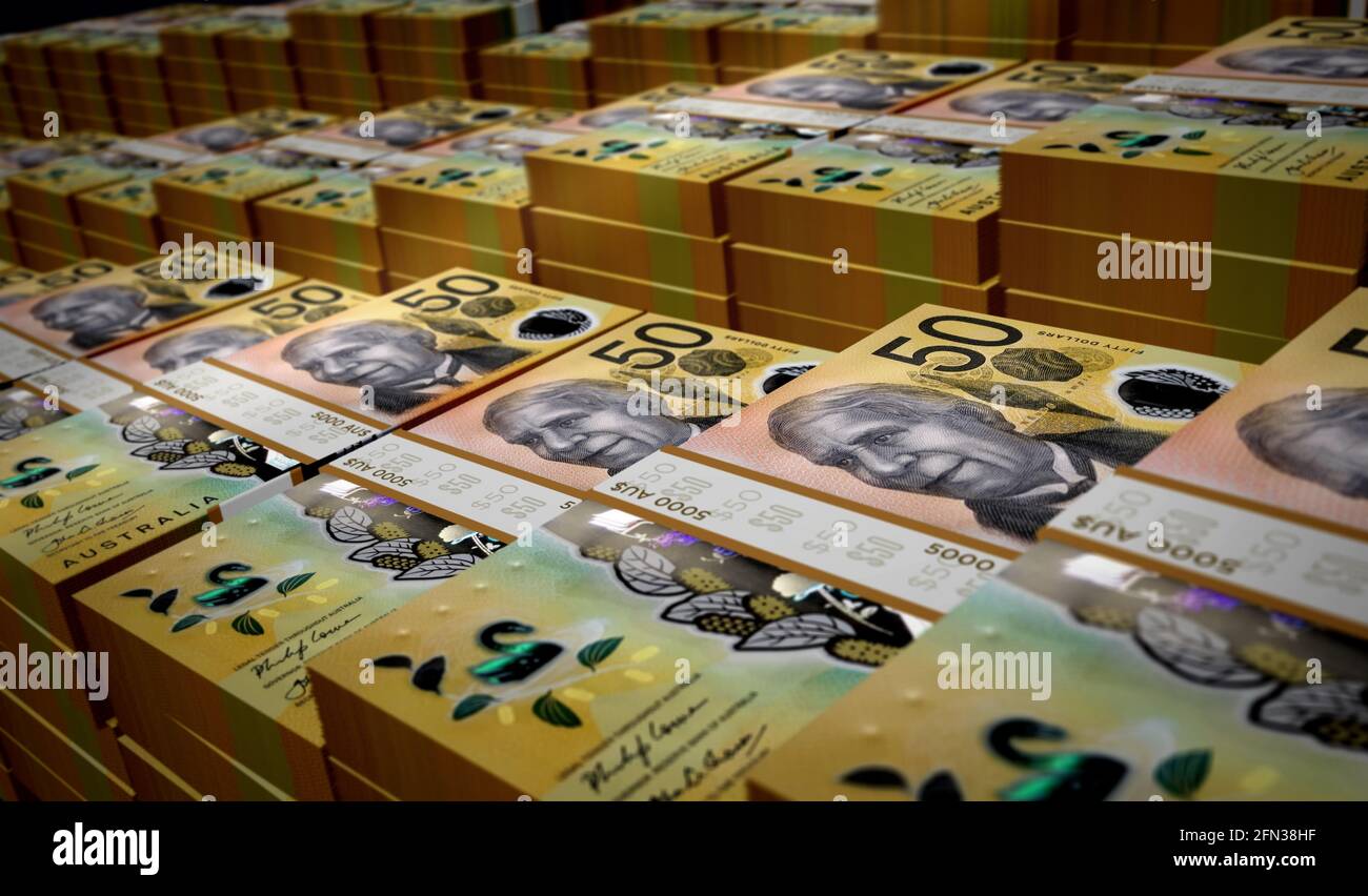 Australian Dollar money pack 3d illustration. AUD banknote bundle ...
