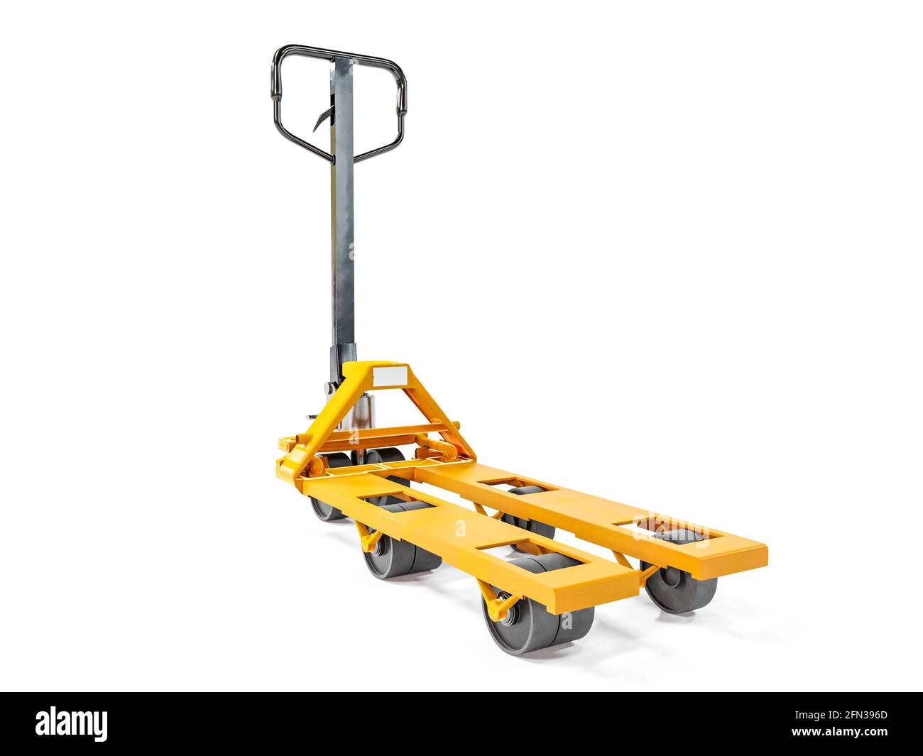 Yellow pallet truck shot over white background Stock Photo - Alamy