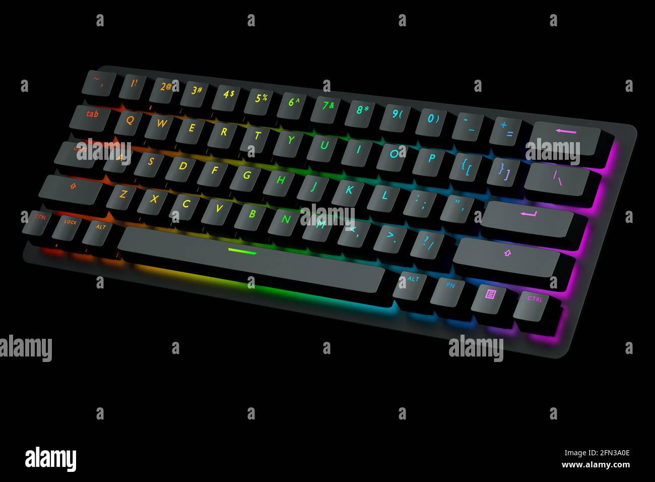 Black computer keyboard with rgb colors isolated on white background ...