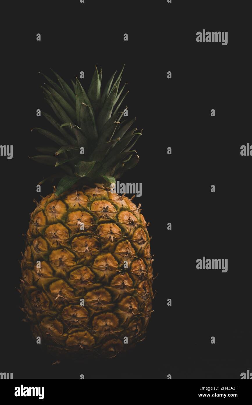 Macro close up portrait of a Pineapple with black background Stock ...