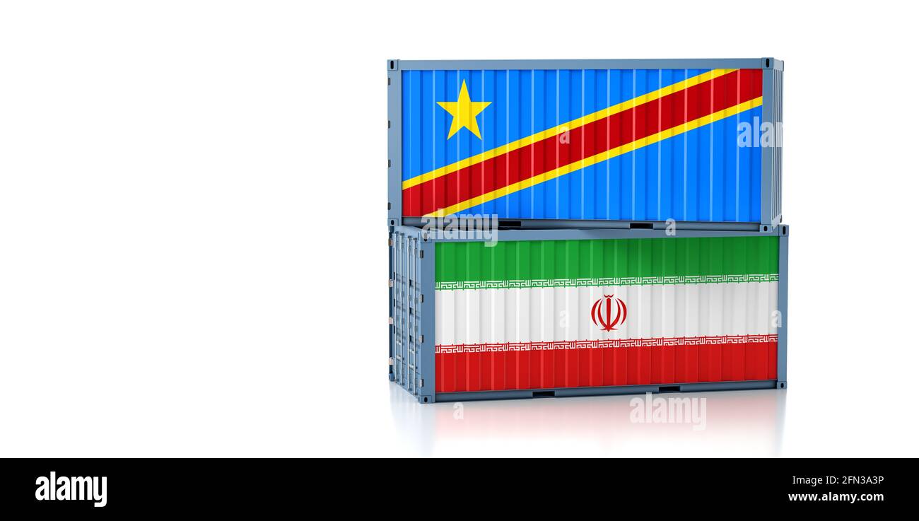 Two freight container with Iran and Democratic Republic of the Congo ...