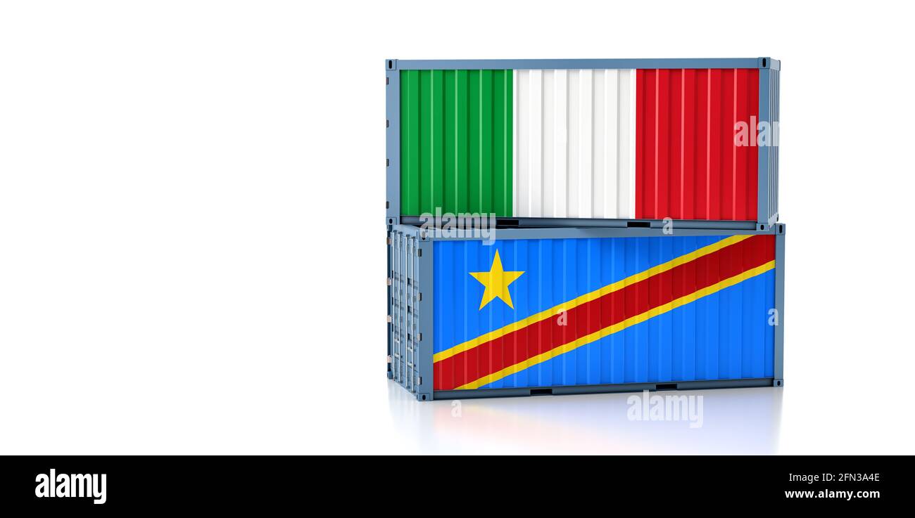 Two freight container with Italy and Democratic Republic of the Congo ...
