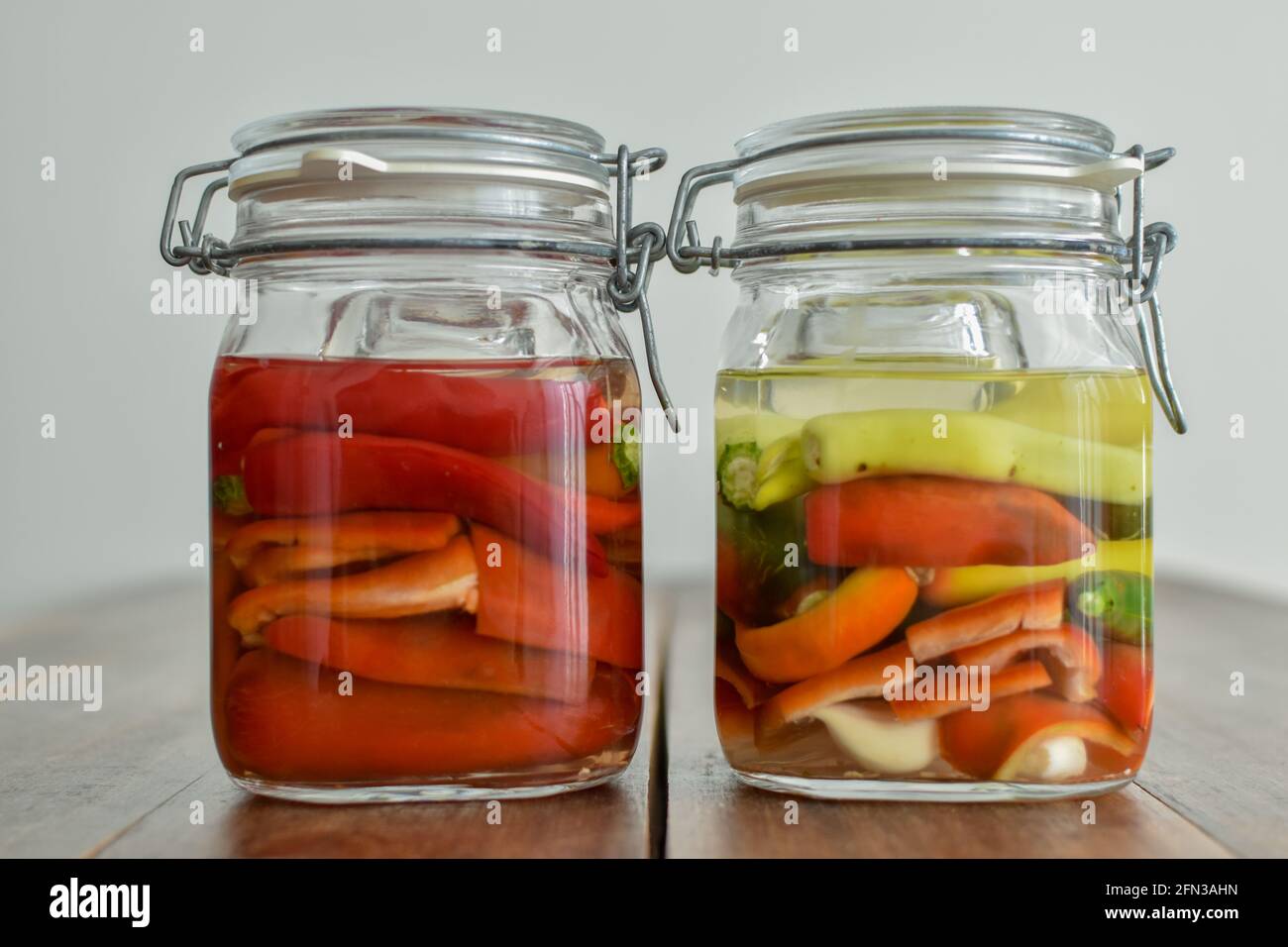 different kind of chili peppers, bell pepper etc. ready to ferment in a ...