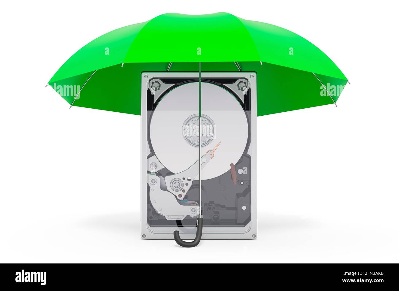 Hard Disk Drive HDD under umbrella. 3D rendering isolated on white ...