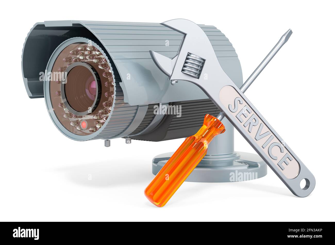 Service and repair of security camera. 3D rendering isolated on white ...