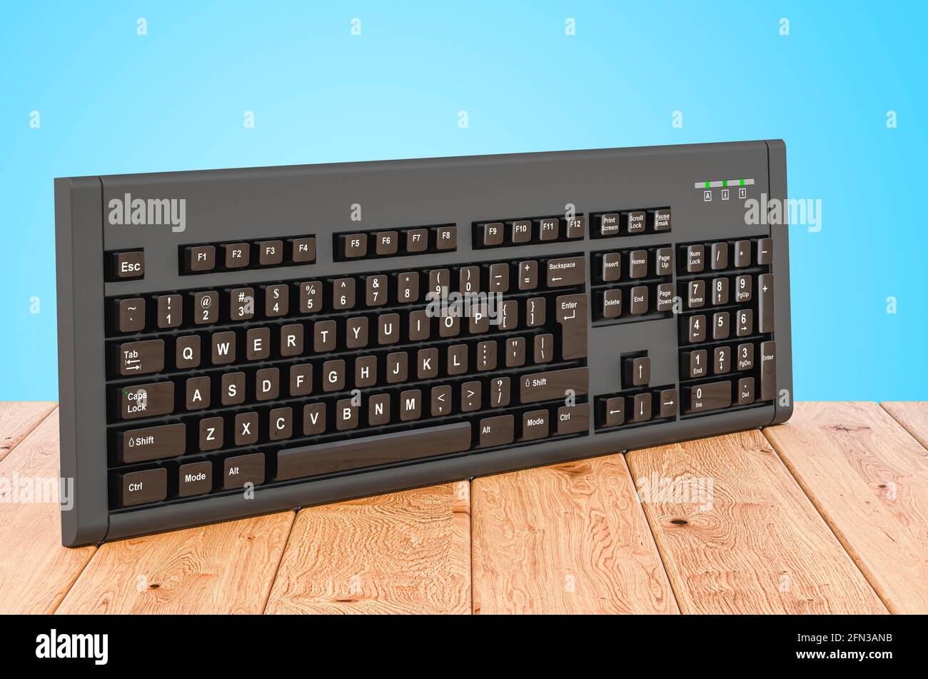 Computer Keyboard on the wooden planks, 3D rendering Stock Photo - Alamy