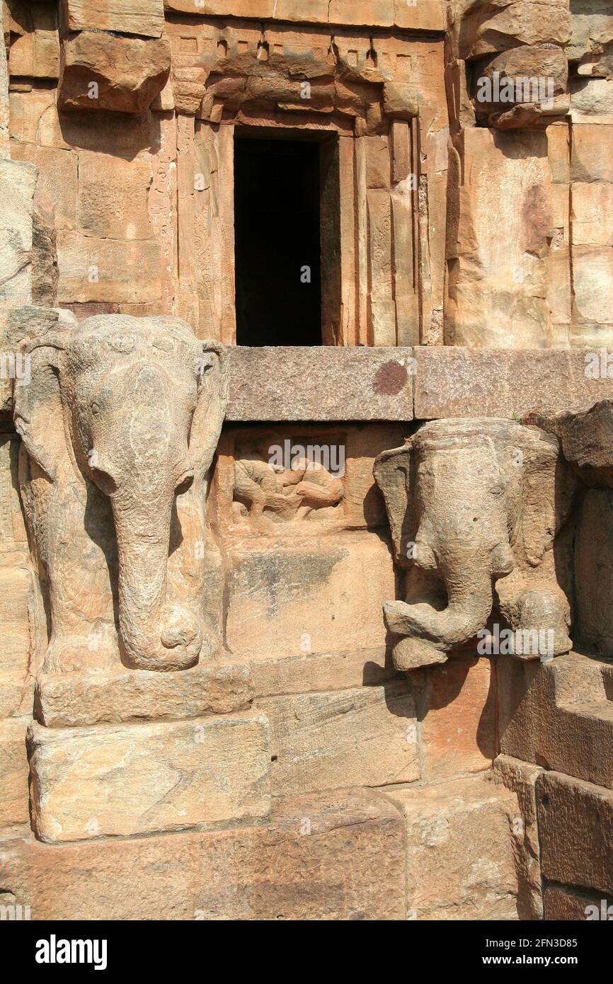 Stone platform and the entrance of the temple at Badami, Karnataka ...