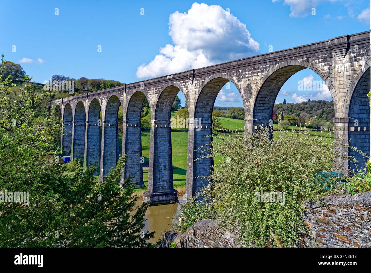 View of Calstock Viaduct over the Tamar River in South East Cornwall ...