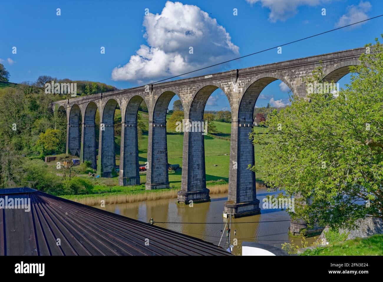 View of Calstock Viaduct over the Tamar River in South East Cornwall ...