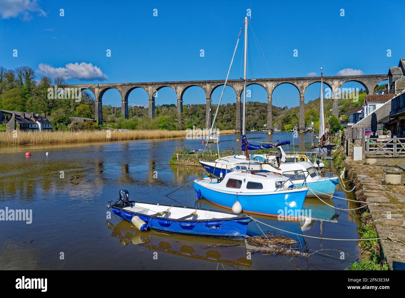 View of Calstock Viaduct over the Tamar River in South East Cornwall ...