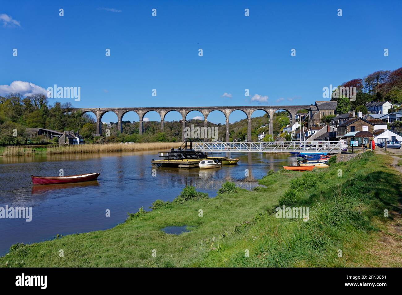 View of Calstock Viaduct over the Tamar River in South East Cornwall ...