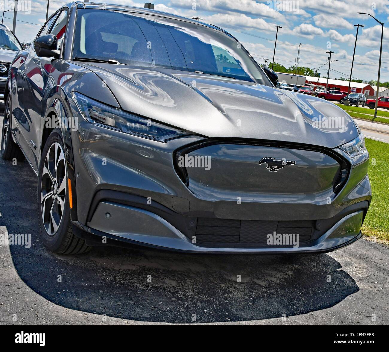 Emporia, Kansas, USA, May 12, 2021 A new 2021 Ford electric Mustang ...
