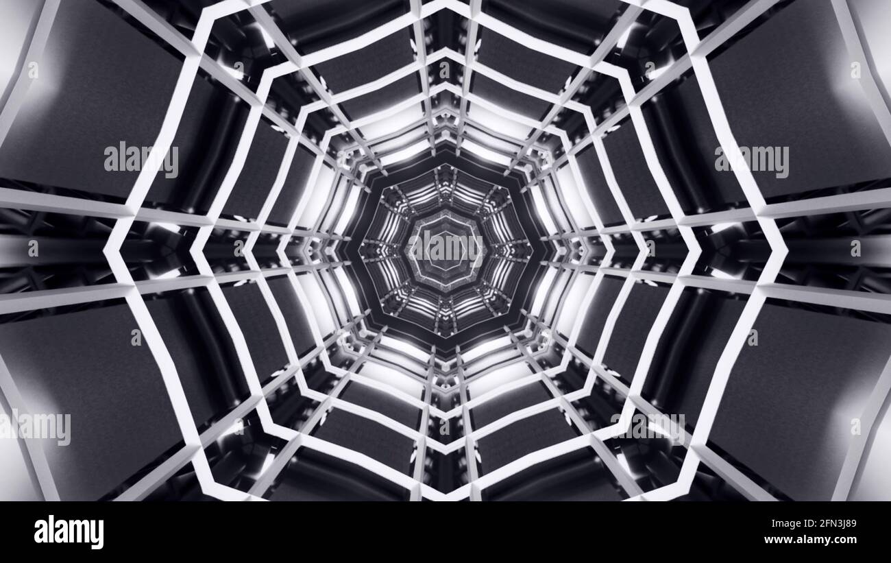 3D rendering of a futuristic grayscale background with geometric shapes ...