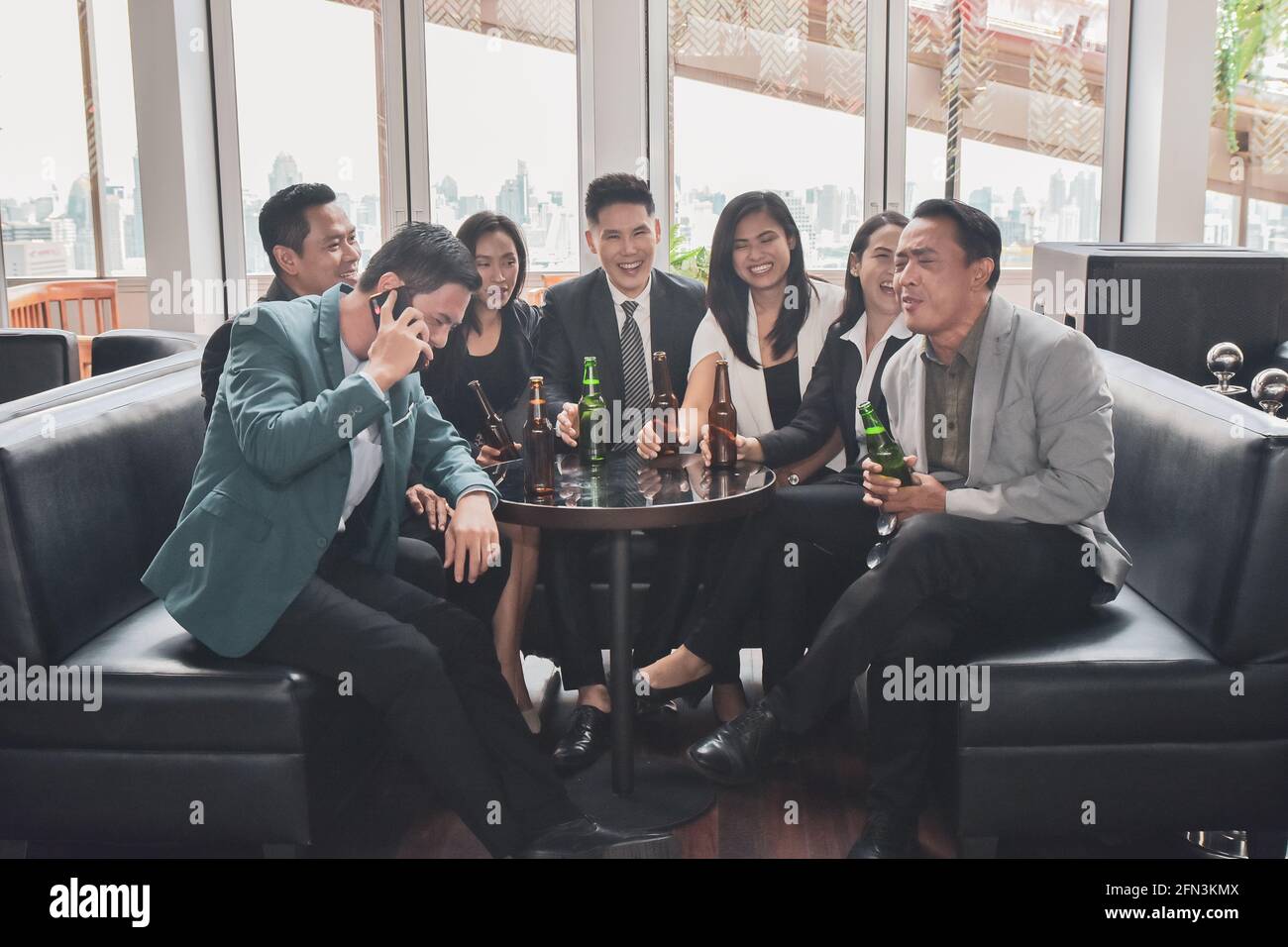 Group people drinking toasting happy time with friends teamwork Stock ...