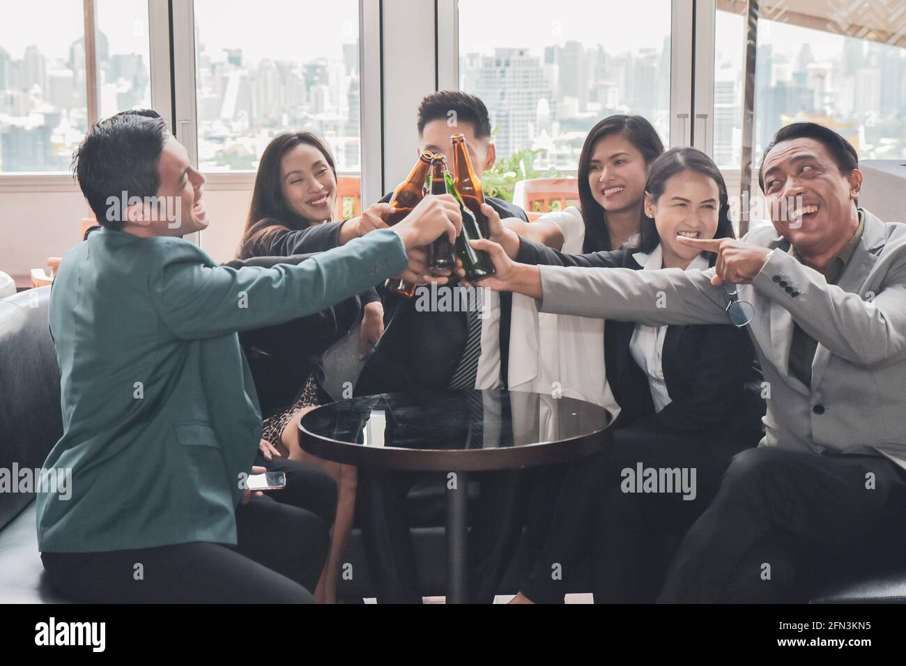 Group people drinking toasting happy time with friends teamwork Stock ...