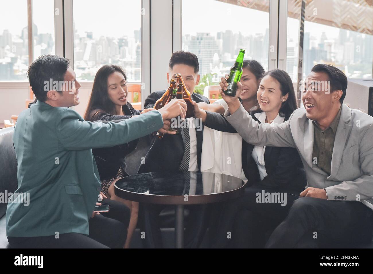 Group people drinking toasting happy time with friends teamwork Stock ...