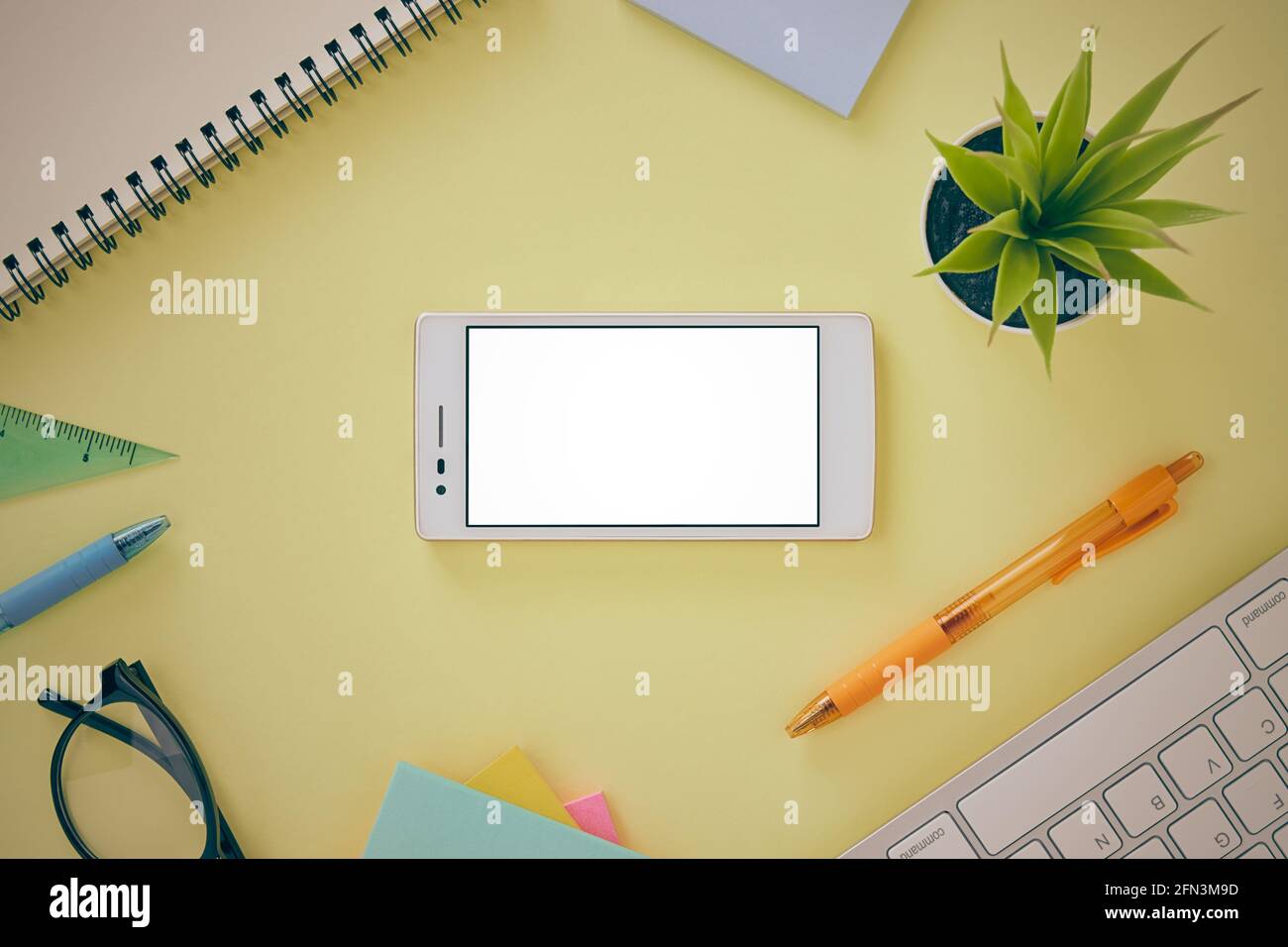 Horizontal Mobile Phone or Smart Phone Mock up on Office Desk or Office ...