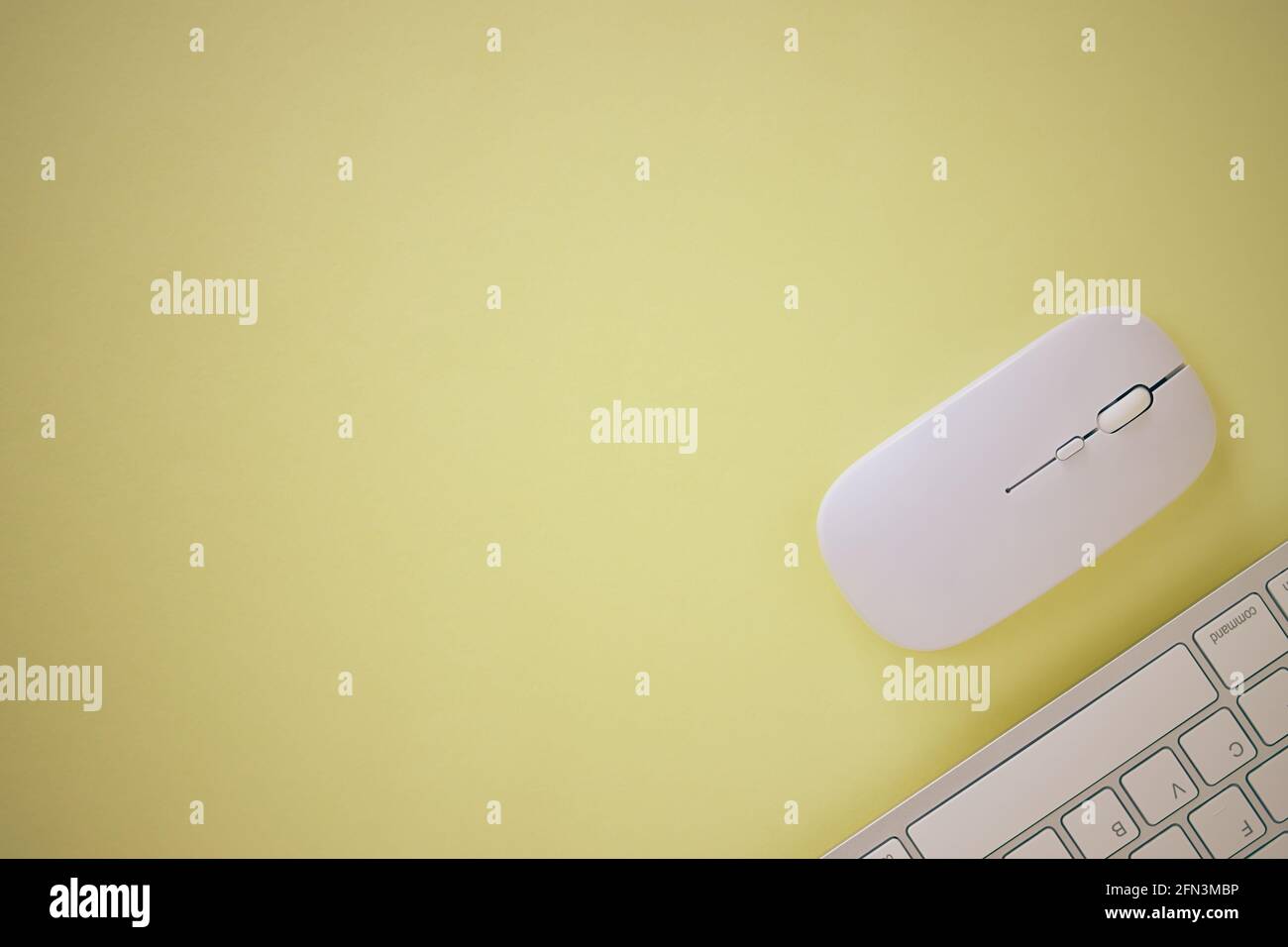 Top View or Flat Lay White Computer Keyboard and Mouse on Office Desk ...