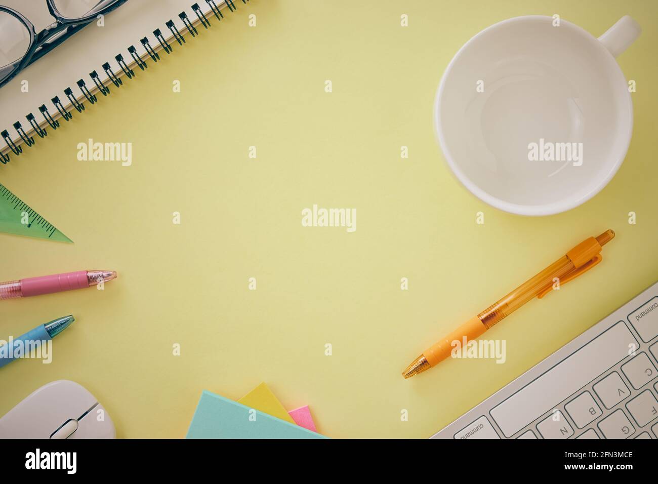 Top View or Flat Lay Modern Office Desk or Office Table with Stationery ...