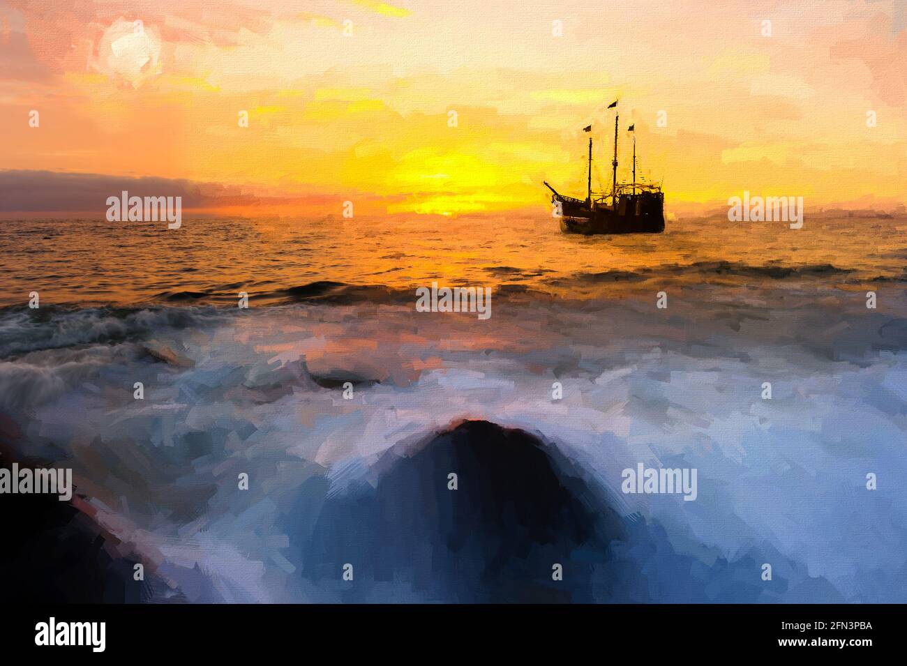 Sinking Pirate Ship Painting