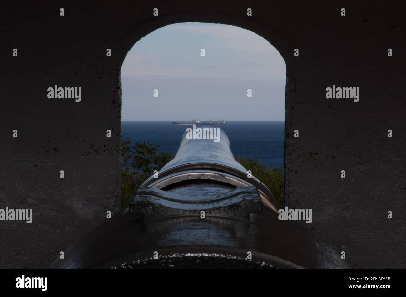 Looking down the barrel of a six inch anti ship gun Stock Photo - Alamy