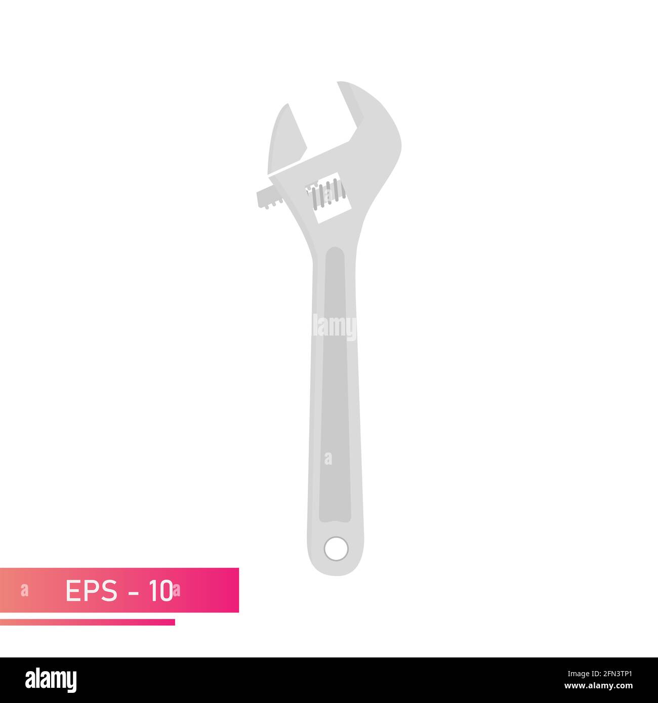 Sliding wrench in the unfolded state. Adjustable wrench. Isolated on a ...