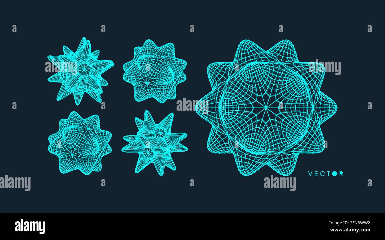 Crystal Object With Connected Lines And Dots Molecular Grid 3d