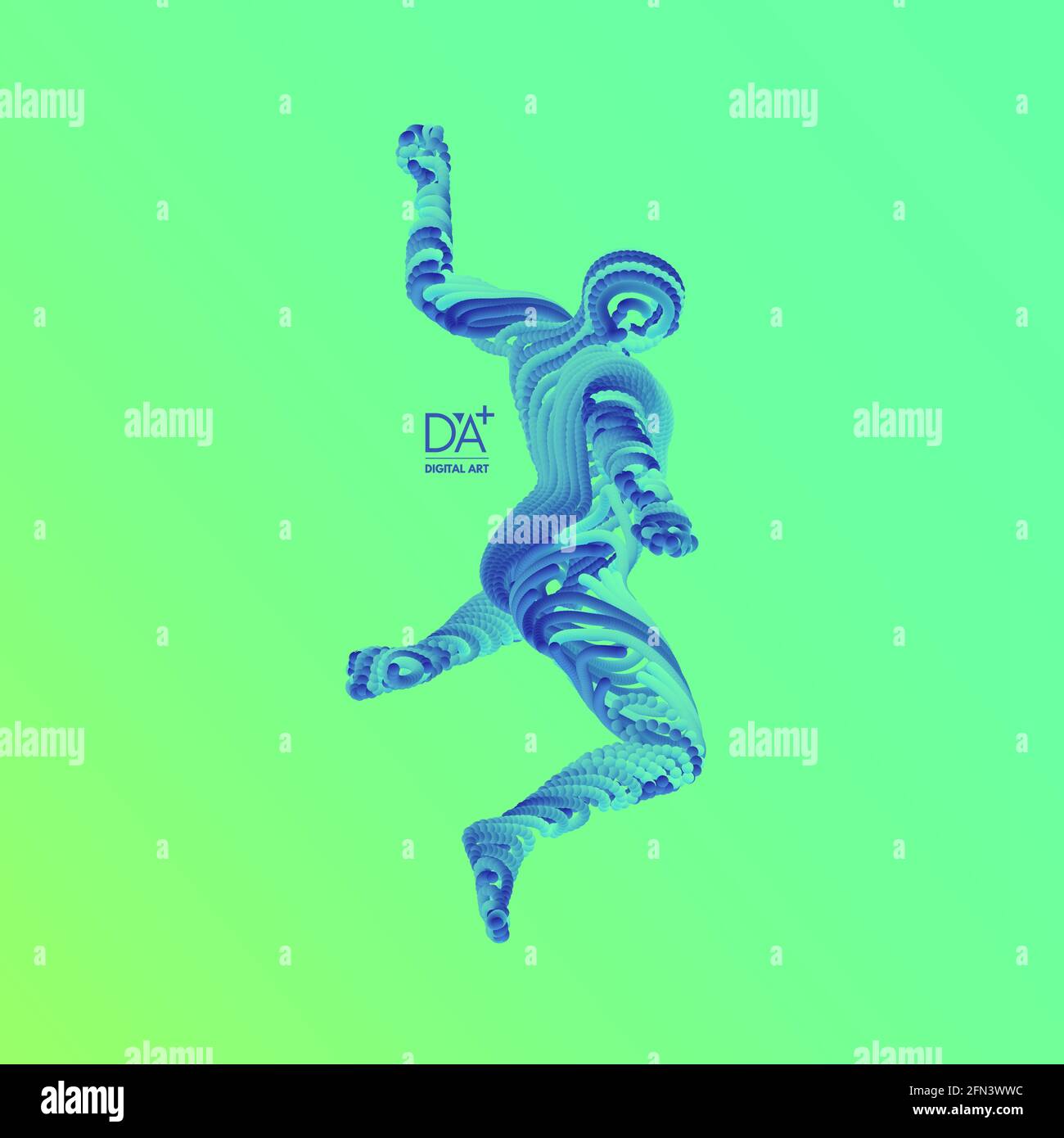 Jumping man. Freedom concept. 3d vector Illustration. Wire connection ...