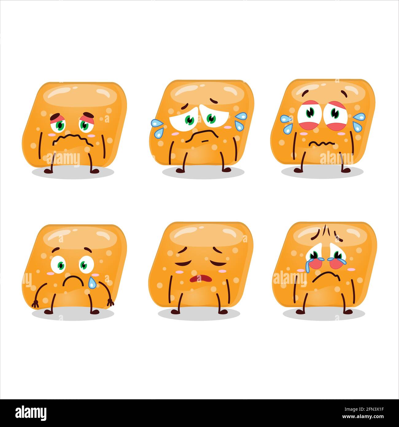 Jelly sweets candy orange cartoon character with sad expression. Vector ...