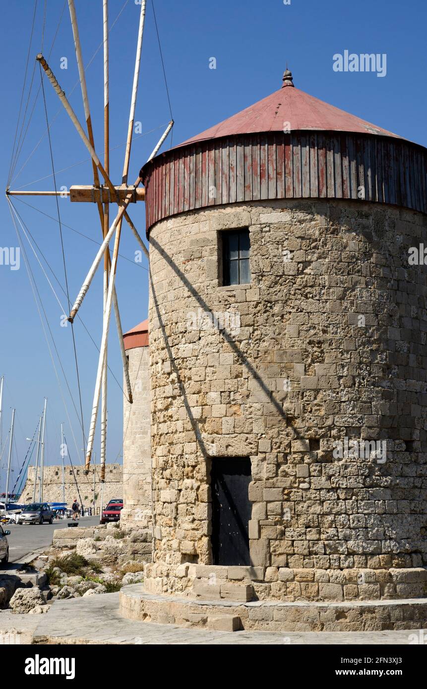 Windmills Harbour Rhodes Stock Photo - Alamy