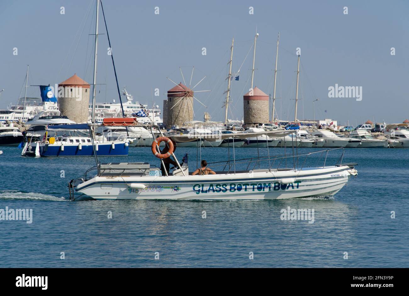Glass Bottom Boat Mandraki Harbour Rhodes Stock Photo - Alamy