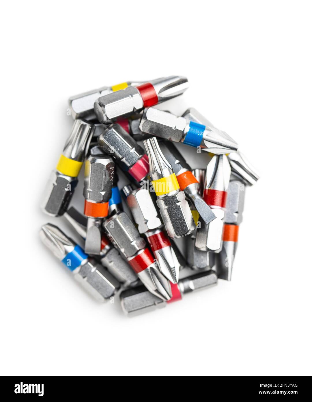 Set of screwdriver bits. Various types of screwdriver heads isolated on ...