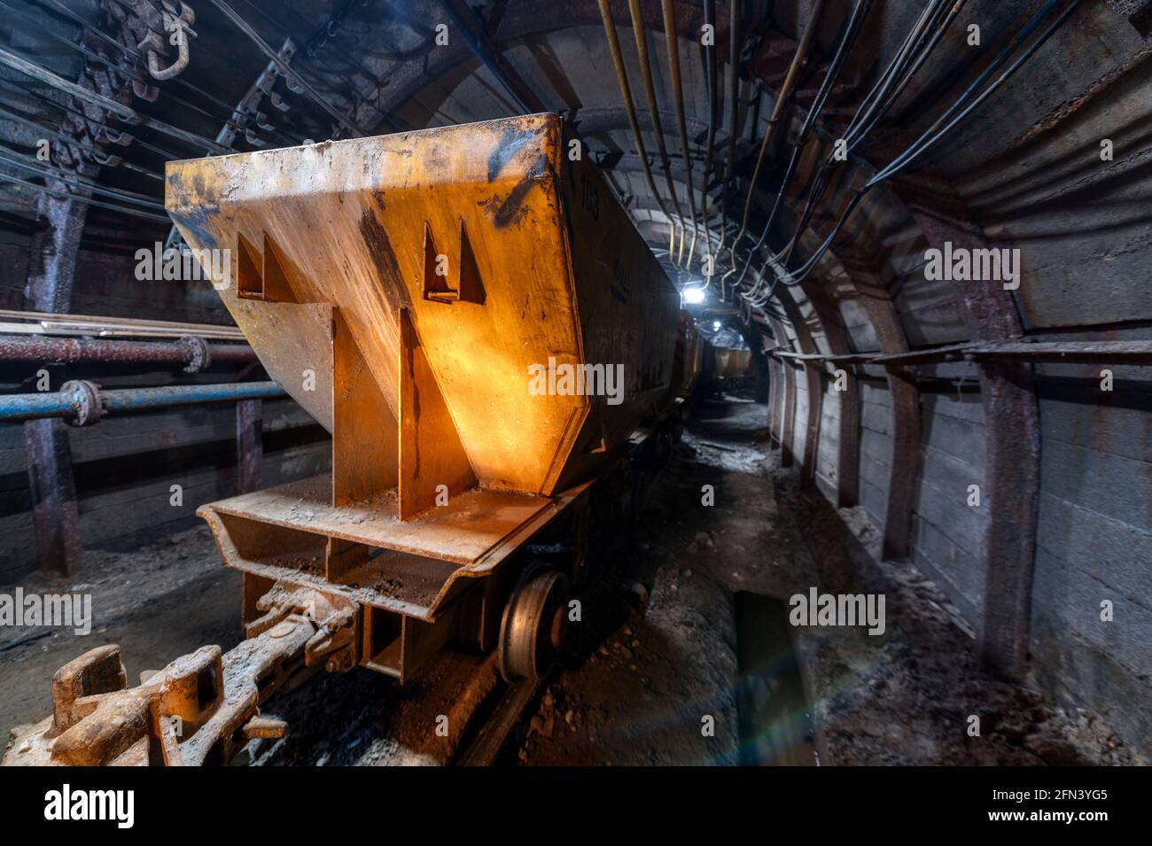 Underground mine. Underground railway for transporting ore. Mine ...