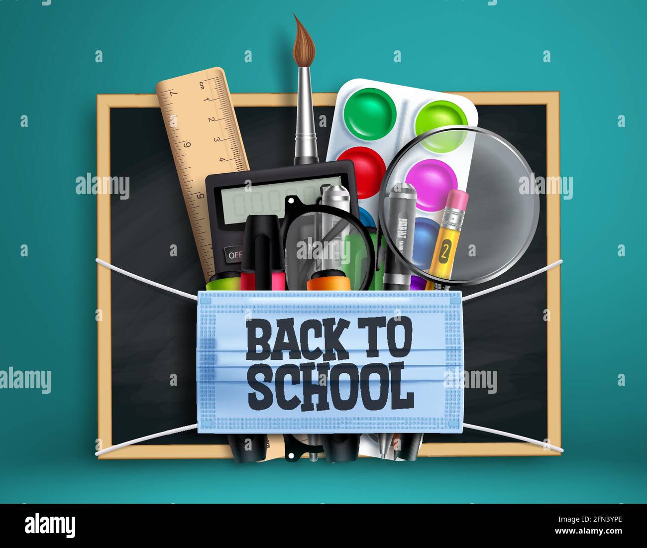 Back to school new normal vector design. Back to school text in face ...