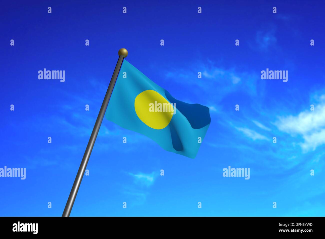 3D Rendered image. Flag of Palau waving in the wind Stock Photo - Alamy