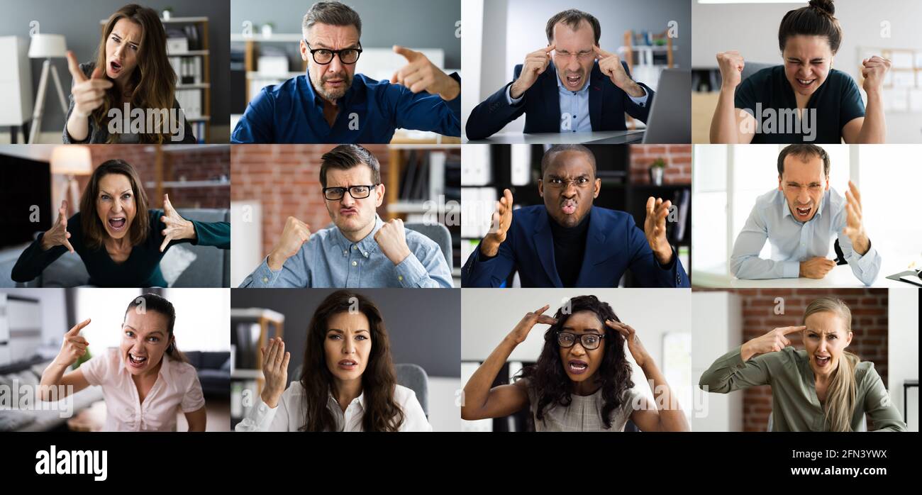 Online Video Conference Webinar Angry People Arguing And Shouting Stock Photo - Alamy