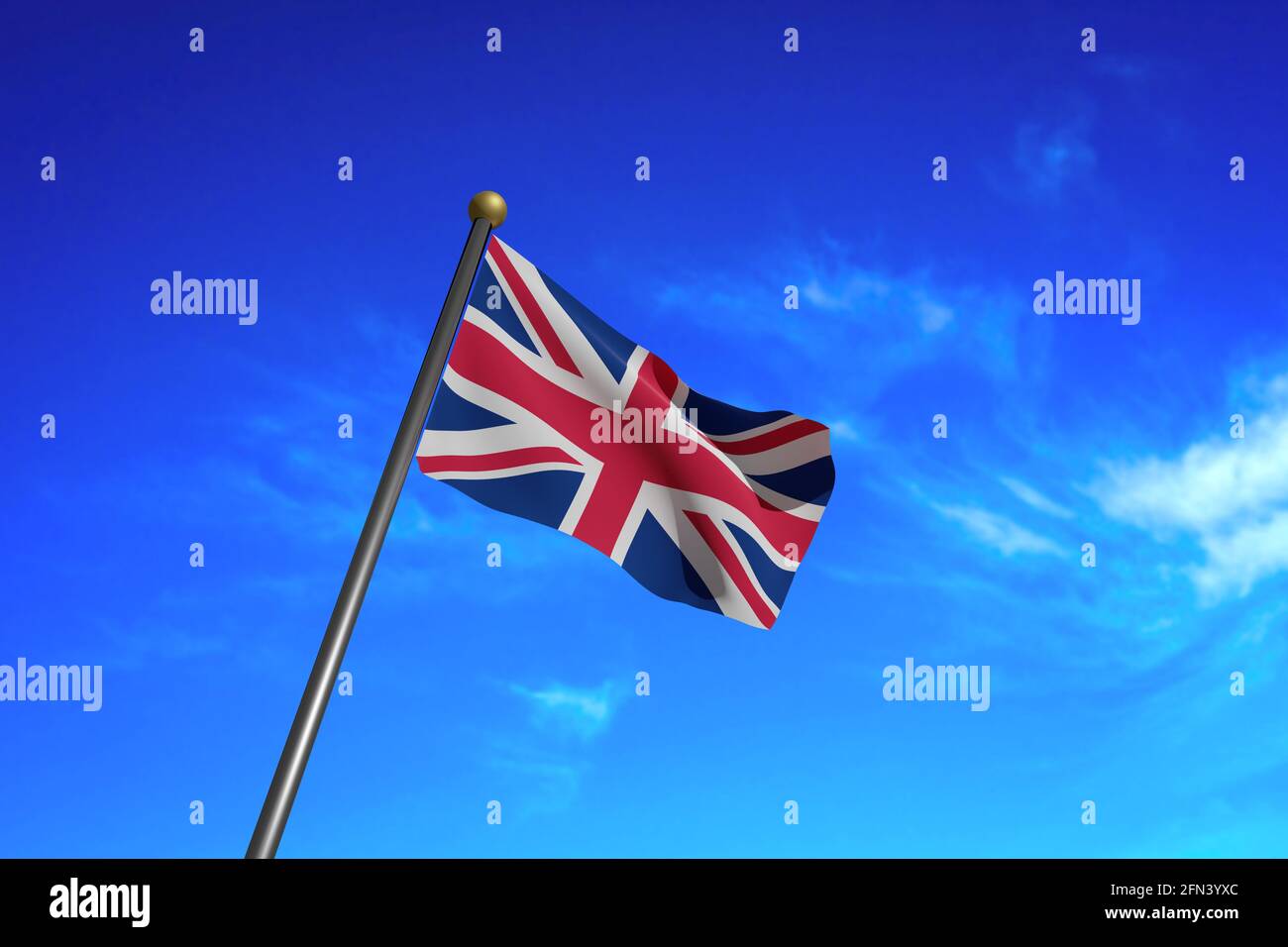 3D Rendered image. Flag of United Kingdom waving in the wind Stock ...