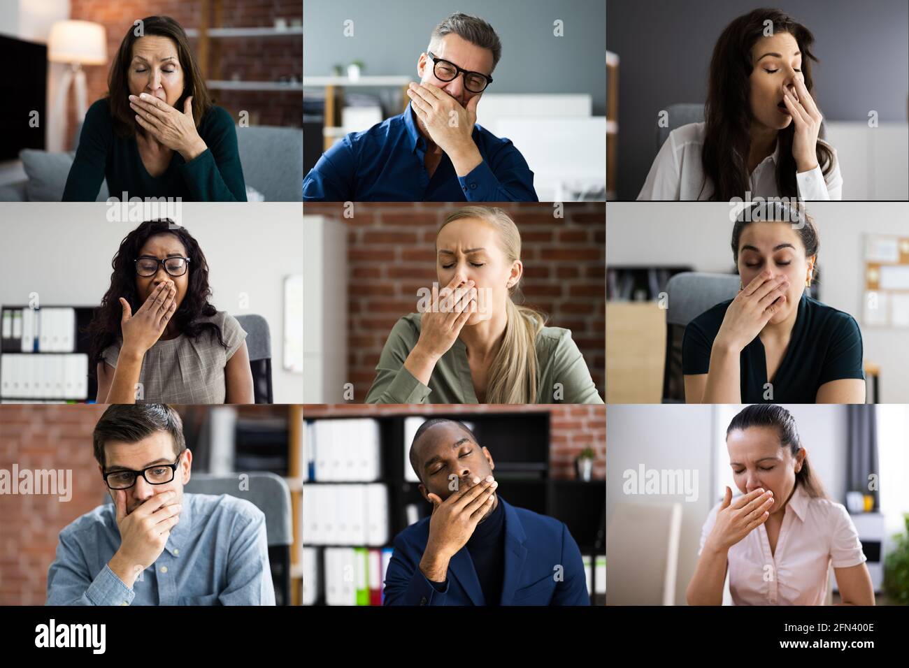 Different People Faces Collage Bored And Yawning Stock Photo - Alamy